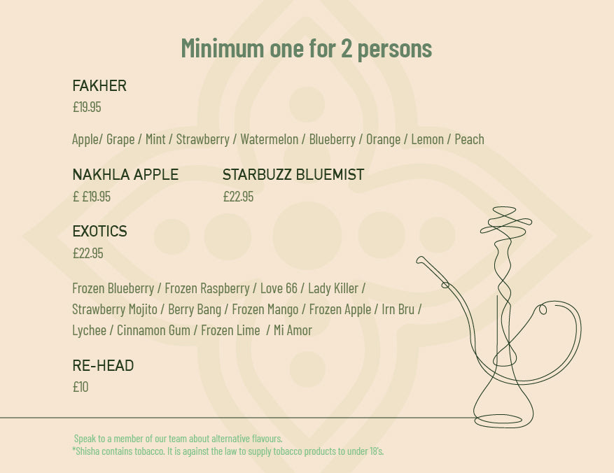 The Terrace | Our Shisha Menu